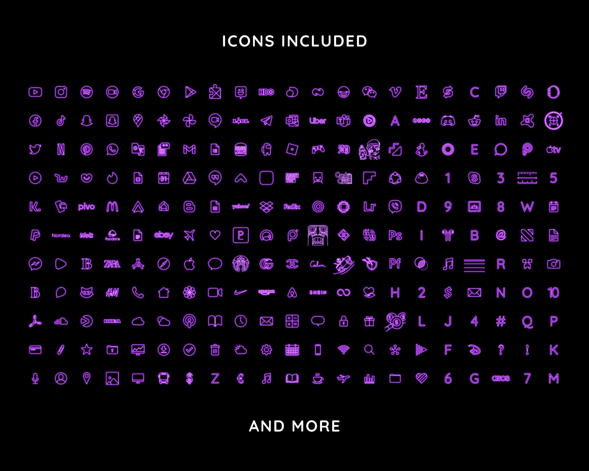 Purple Neon Glow App Icons for Ios 14, Aesthetic iPhone Home Screen ...