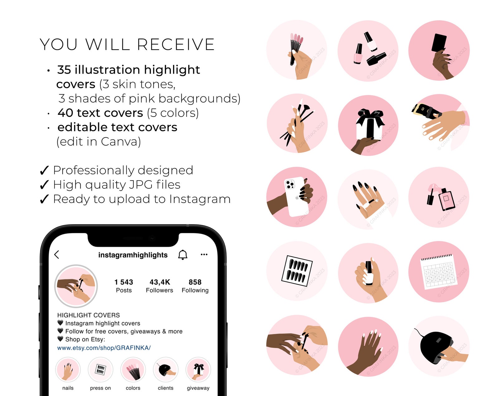 Nail Artist Instagram Highlight Covers, Pink Nail Tech Social Media Ig ...