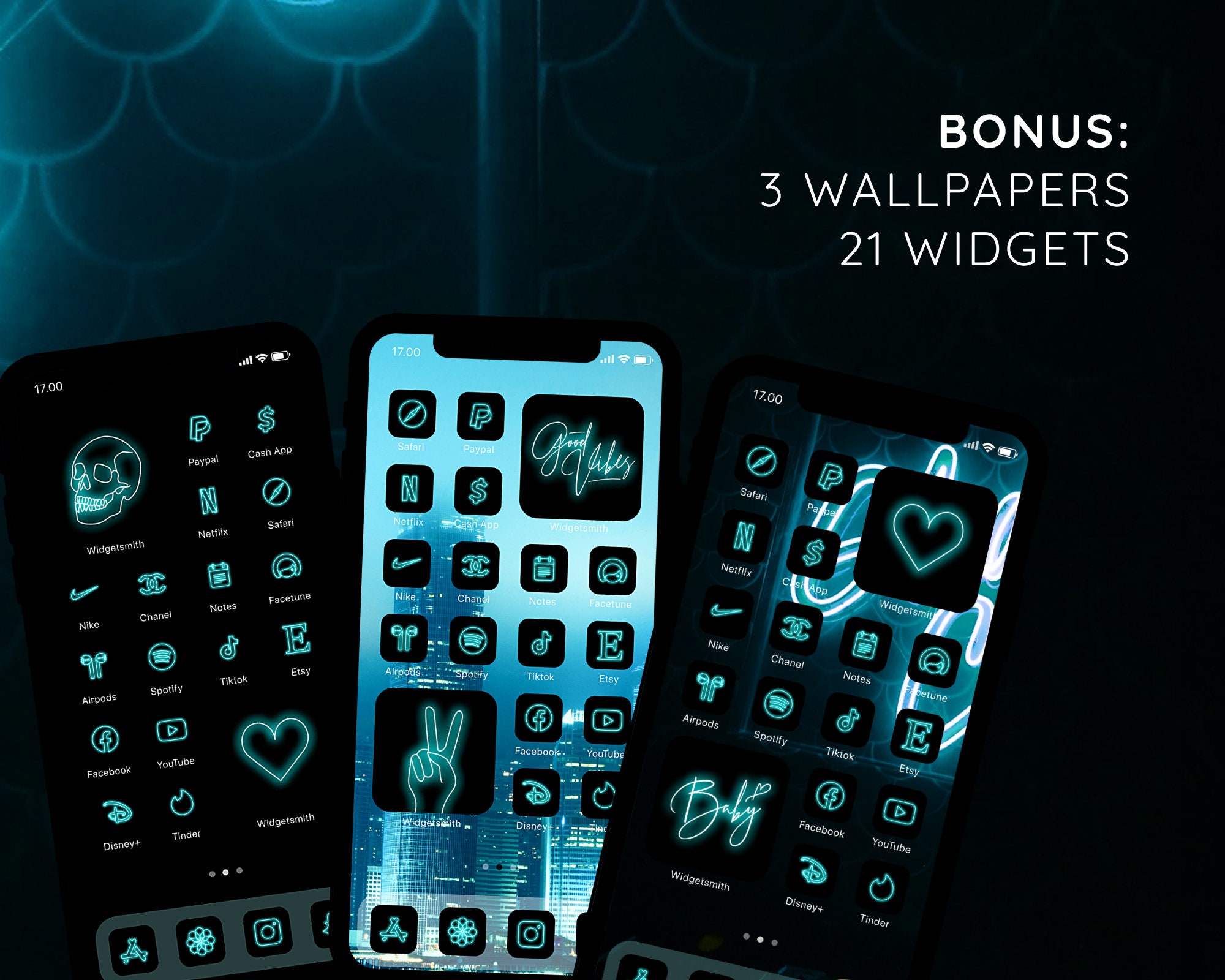 Blue Neon Glow App Icons for Ios 14, Aesthetic iPhone Home Screen ...