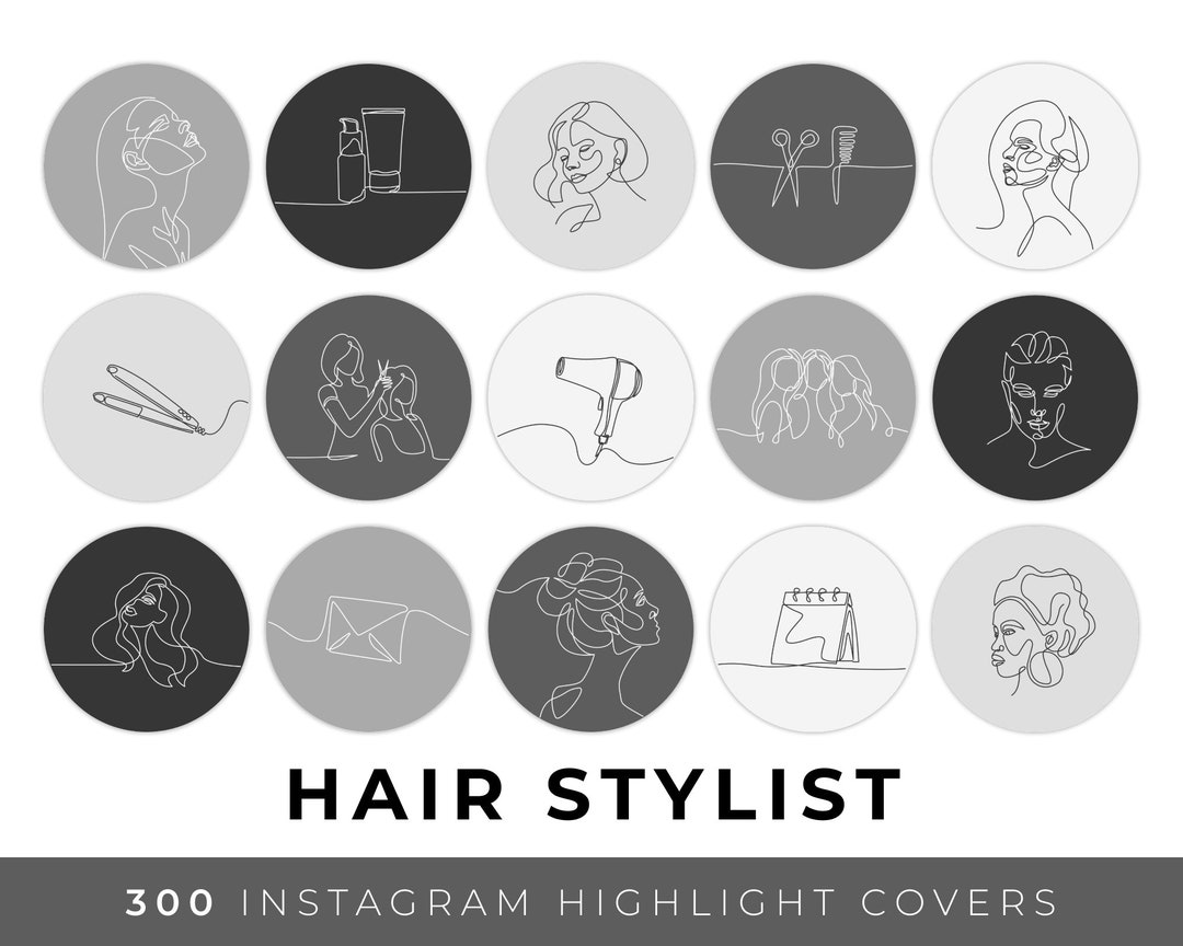 Hair Stylist Instagram Highlight Covers, Gray Line Art Drawing ...