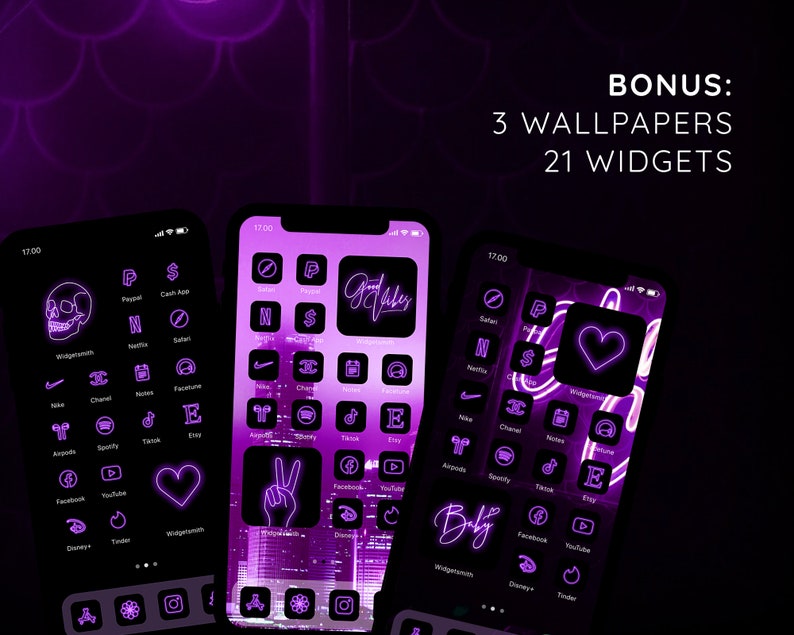 Purple Neon Glow App Icons for Ios 14, Aesthetic iPhone Home Screen ...
