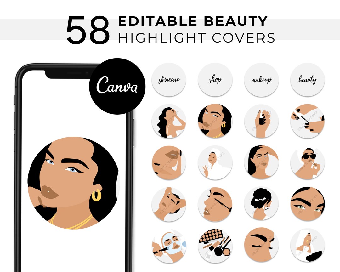 Editable Beauty Instagram Story Highlight Cover, Social Media Icons ...