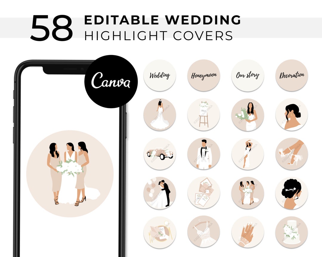 EDITABLE Wedding Instagram Story Highlight Covers, Canva Diy Custom ...