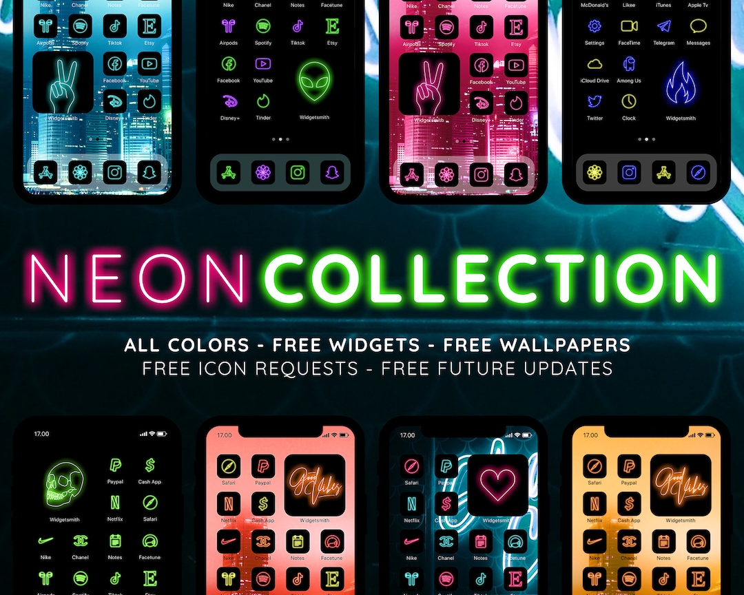 Neon Glow App Icons for Ios 14 Pack, Aesthetic iPhone Home Screen ...