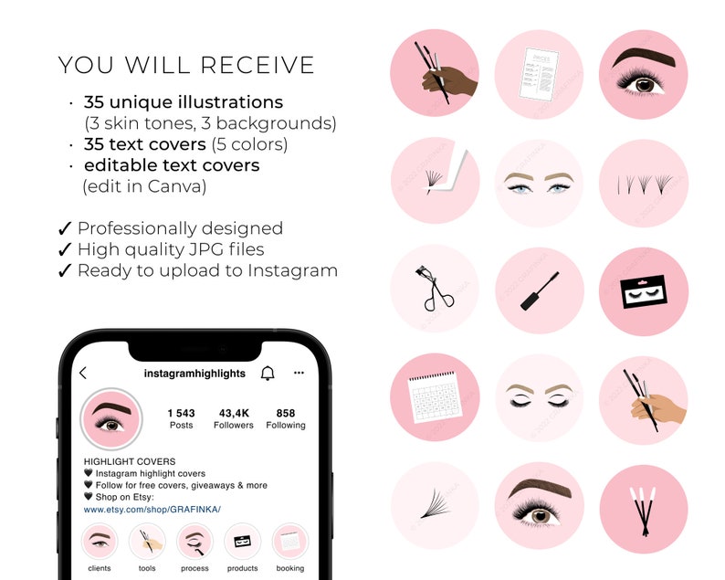 Brows & Lashes Instagram Highlight Covers, Minimalist Pink Lash Brow ...