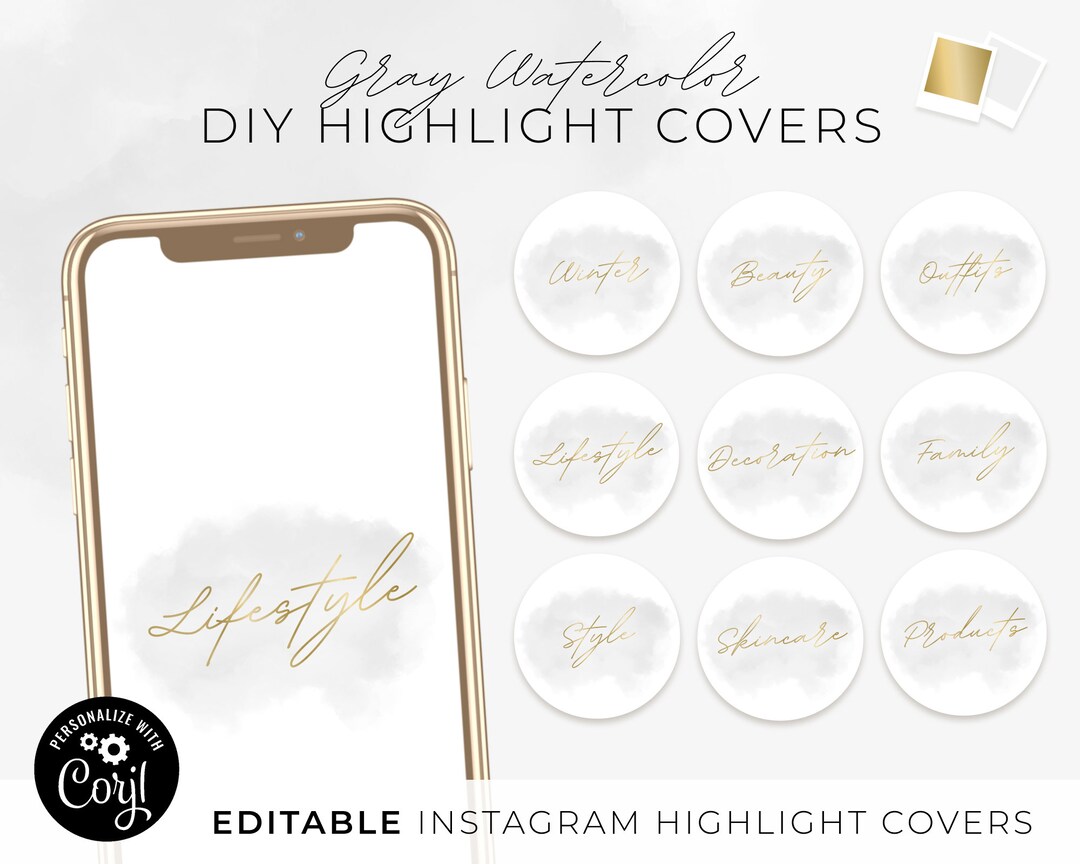 DIY Instagram Highlight Covers, Light Gray Watercolor Story Text ...
