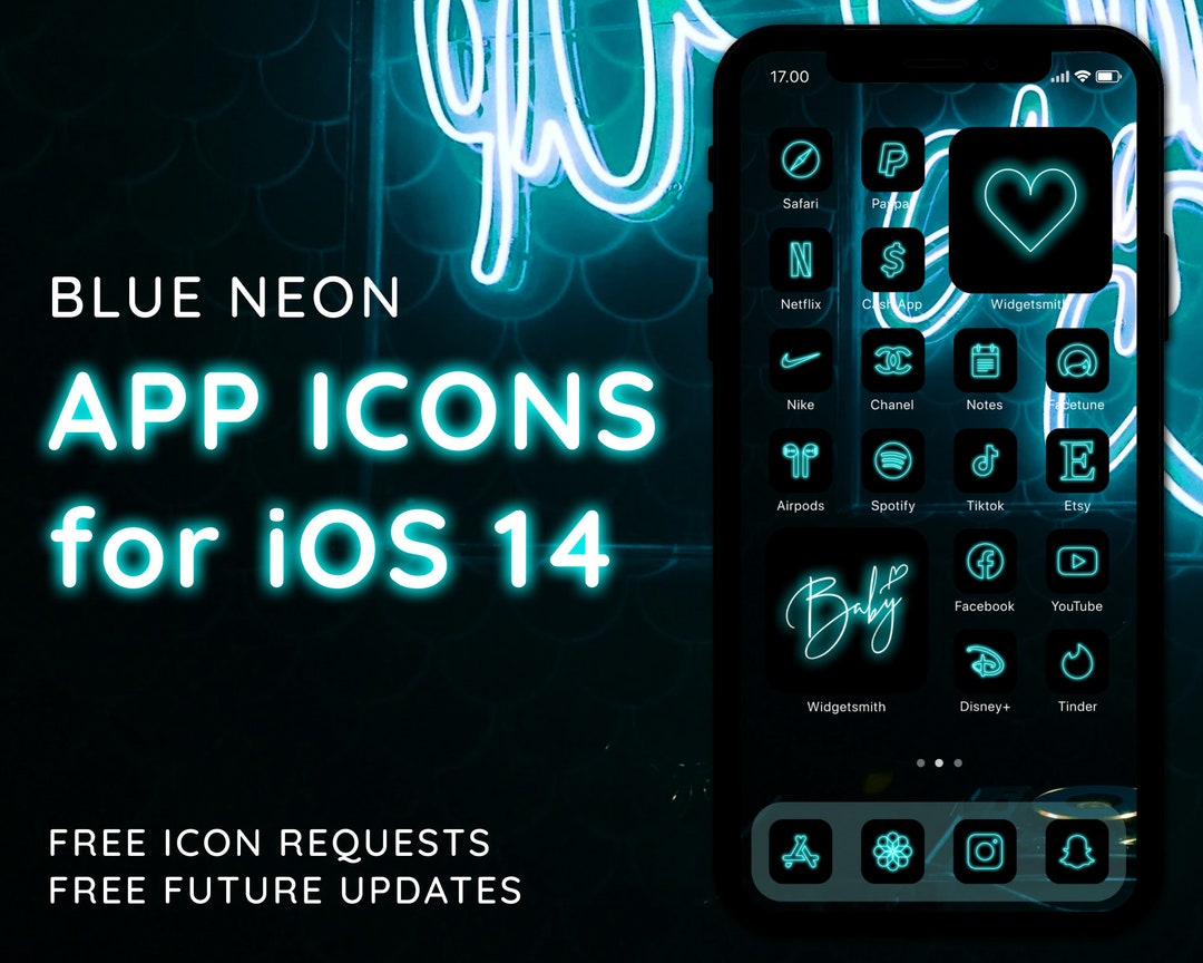Blue Neon Glow App Icons for Ios 14, Aesthetic iPhone Home Screen ...