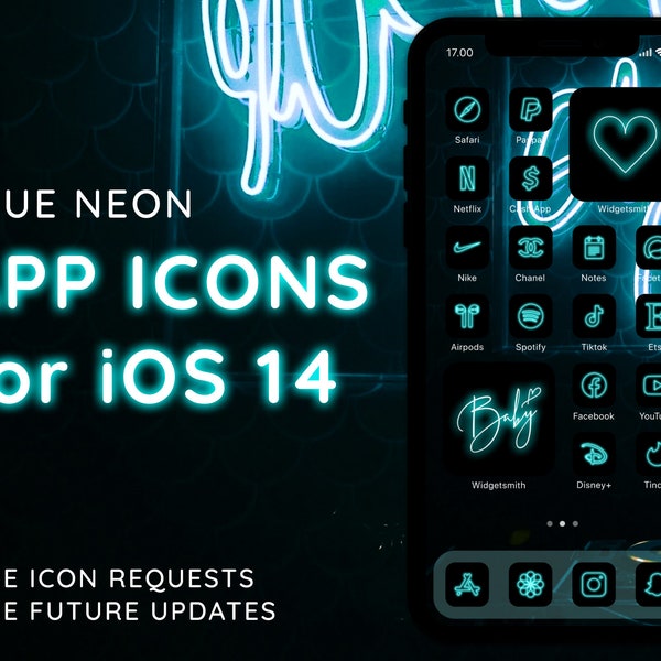 Neon Blue App Icons - Etsy