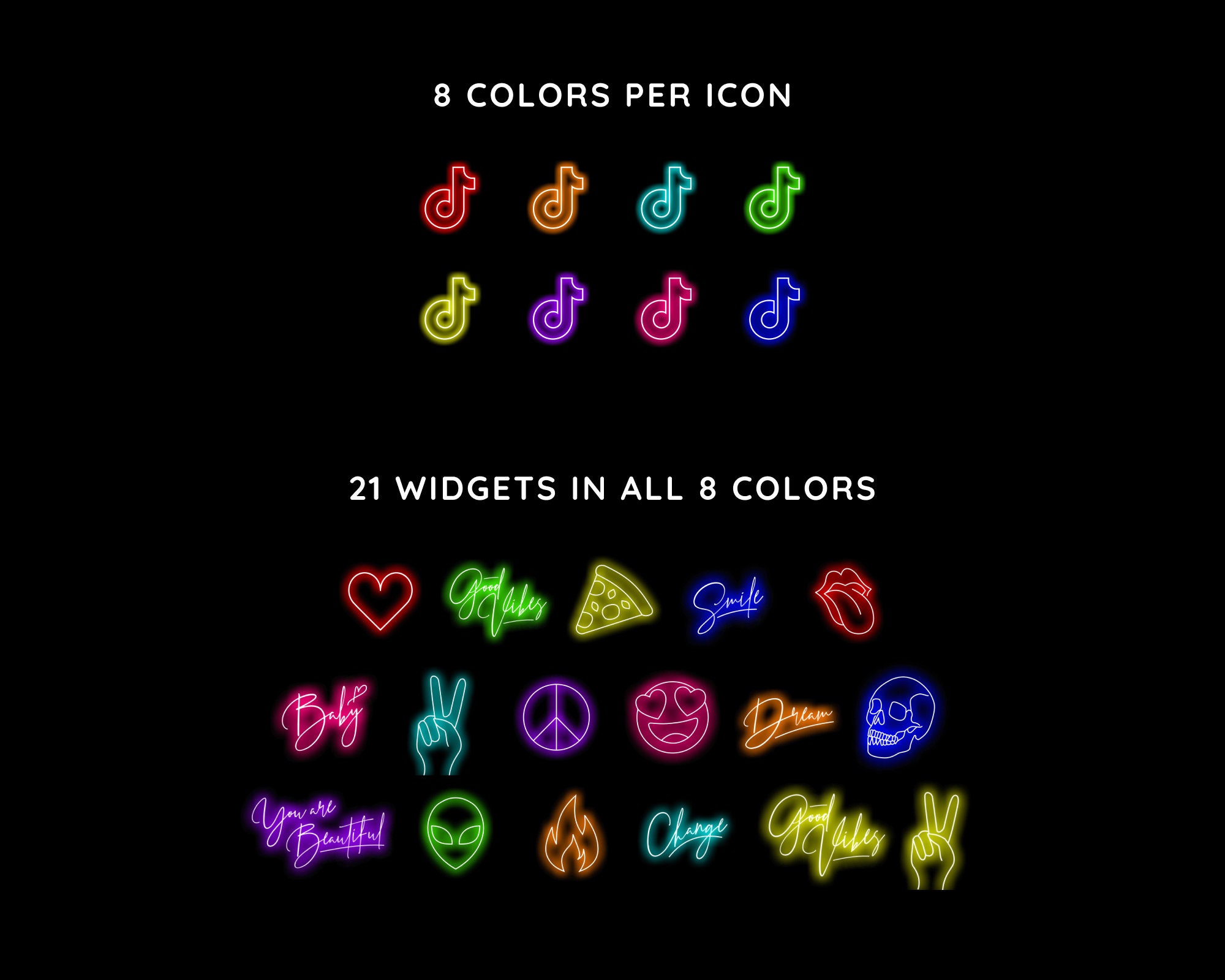 Neon Glow App Icons for Ios 14 Pack Aesthetic iPhone Home - Etsy