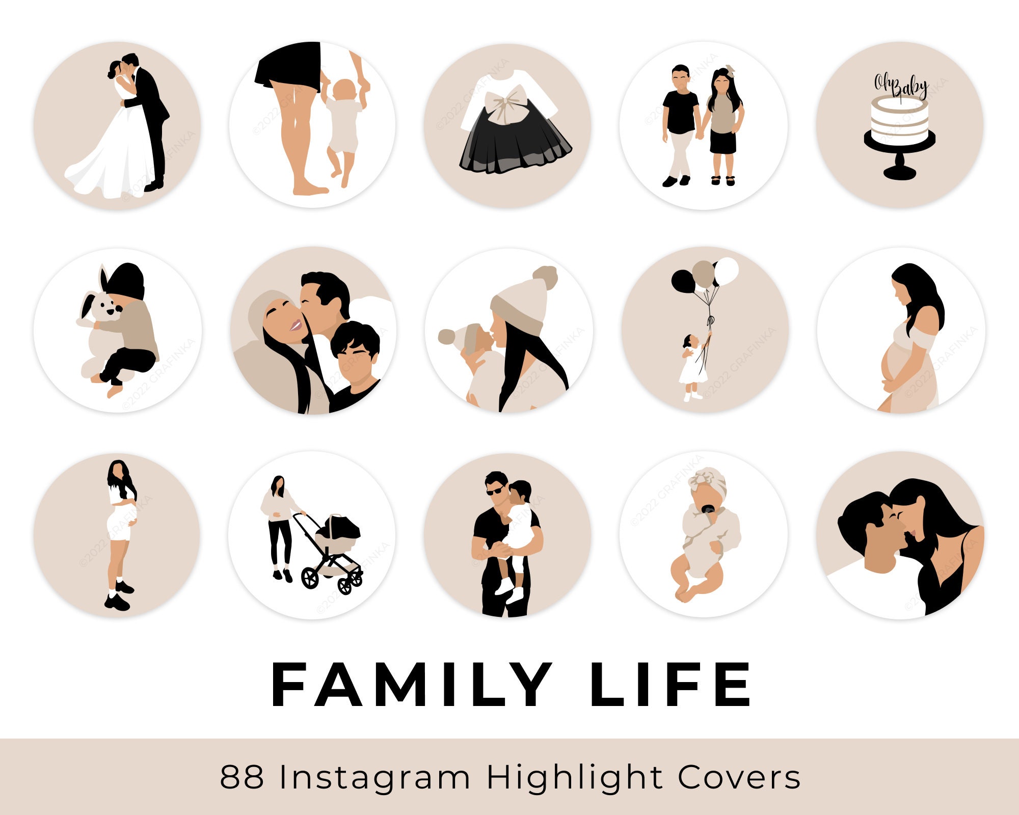 Family Life Instagram Highlight Covers White Beige Brown - Etsy