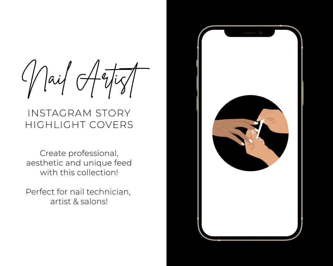 Nail Artist Instagram Highlight Covers, Black White Nail Tech Social ...