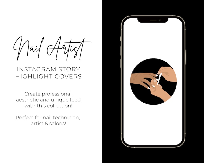 Nail Artist Instagram Highlight Covers Black White Nail Tech - Etsy