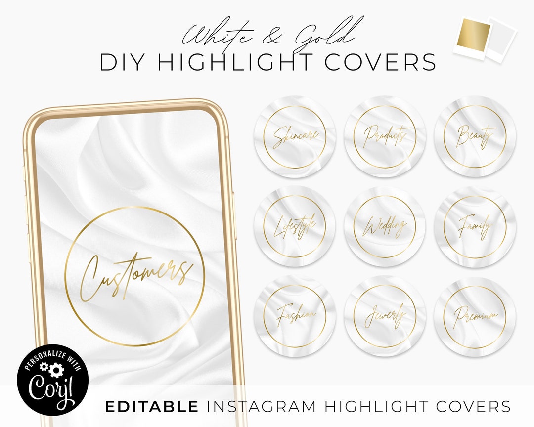 DIY Instagram Highlight Covers, Editable White Gold Luxury Silk Story ...