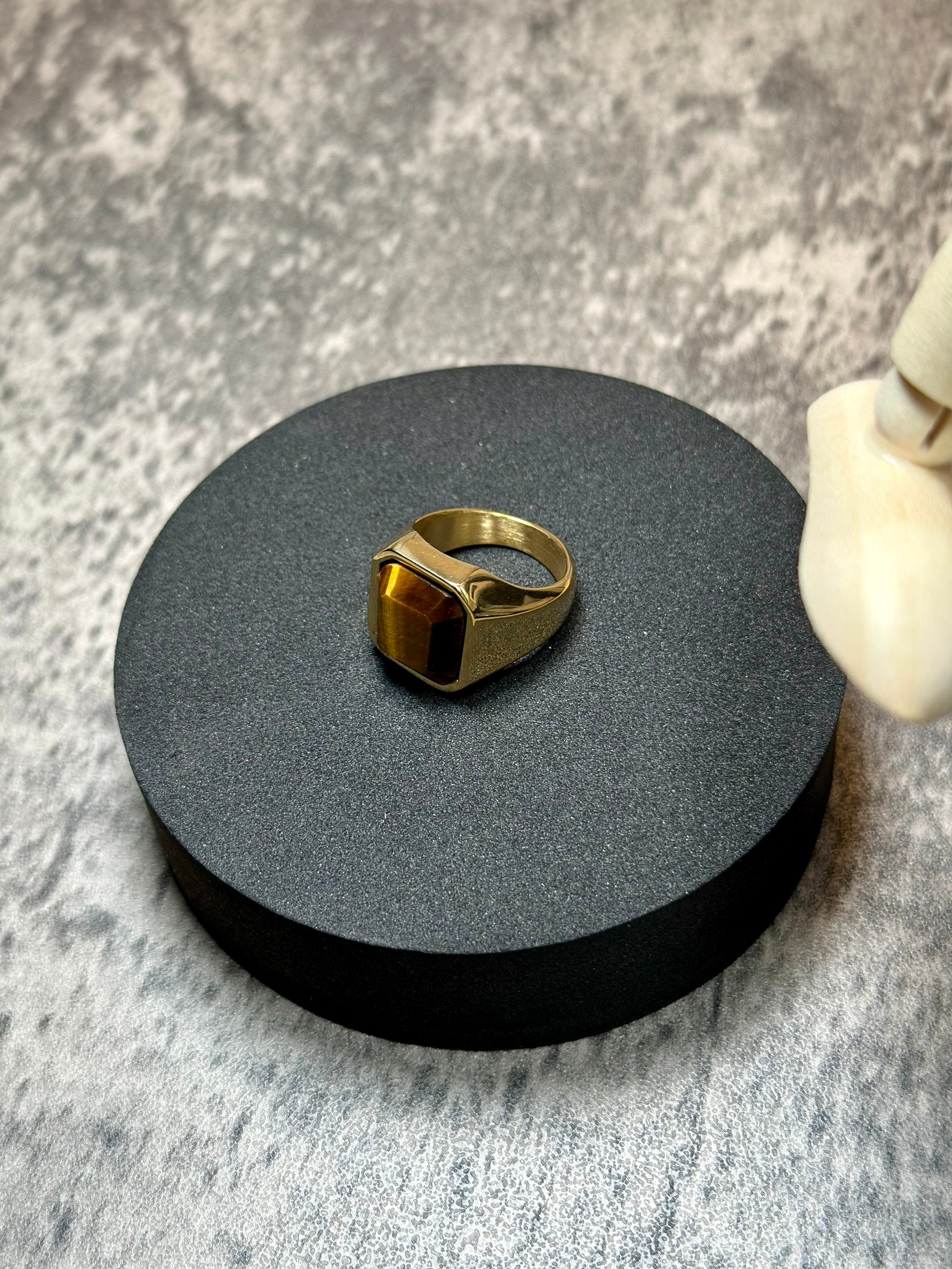 18K Gold Plated Tigers Eye Stone Signet Ring - Etsy