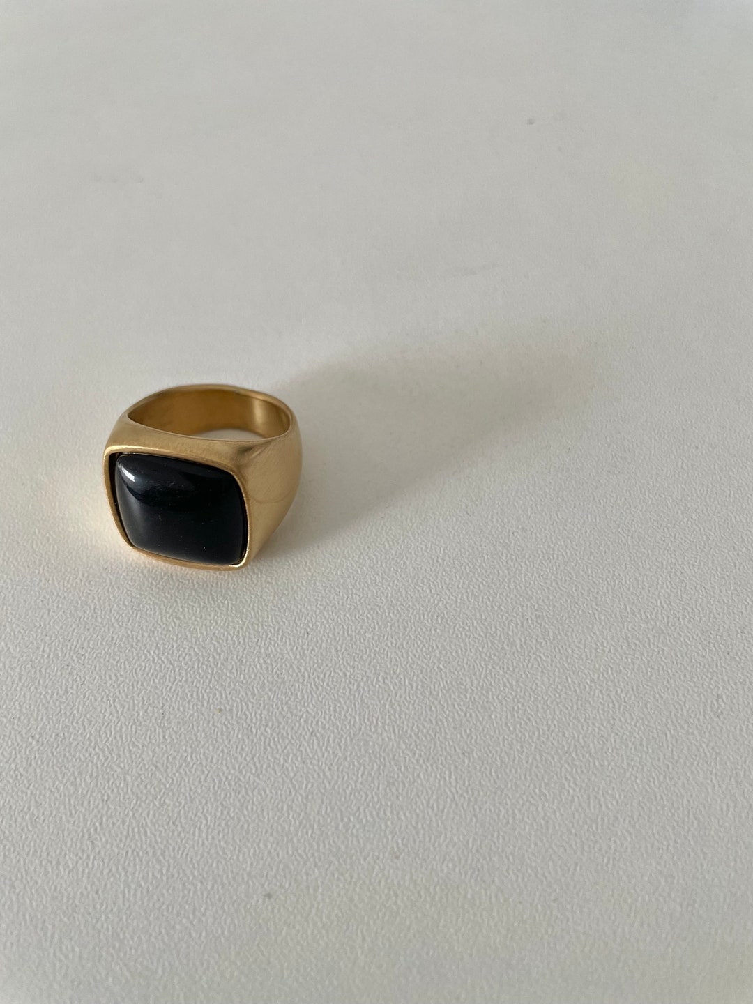 18K Gold Square Onyx Stone Ring, Black Onyx Ring, Aesthetic Mens Ring, Handmade Stainless Steel ...
