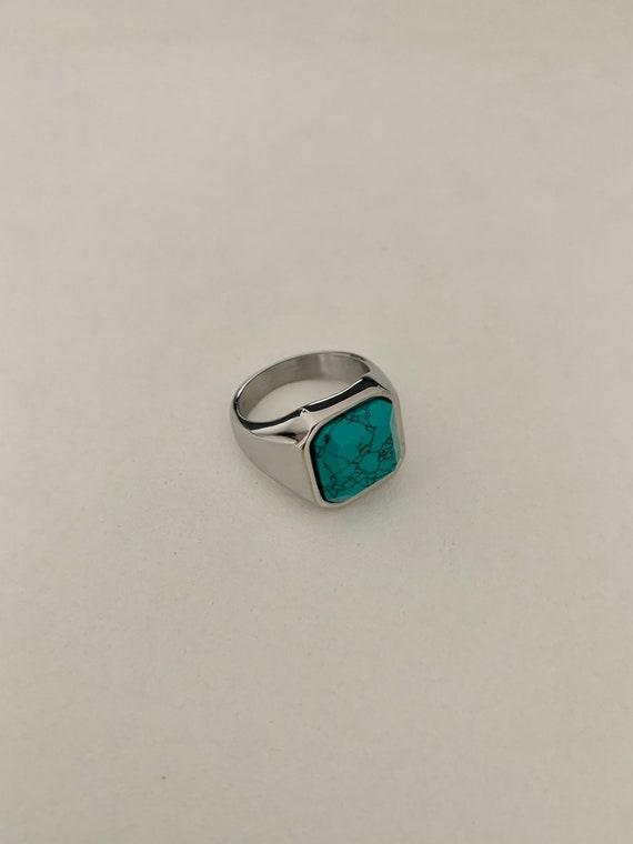Silver Turquoise Stone Signet Ring - Etsy