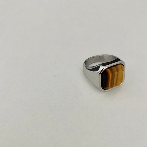 Silver Tiger Eye Stone Signet Ring - Etsy