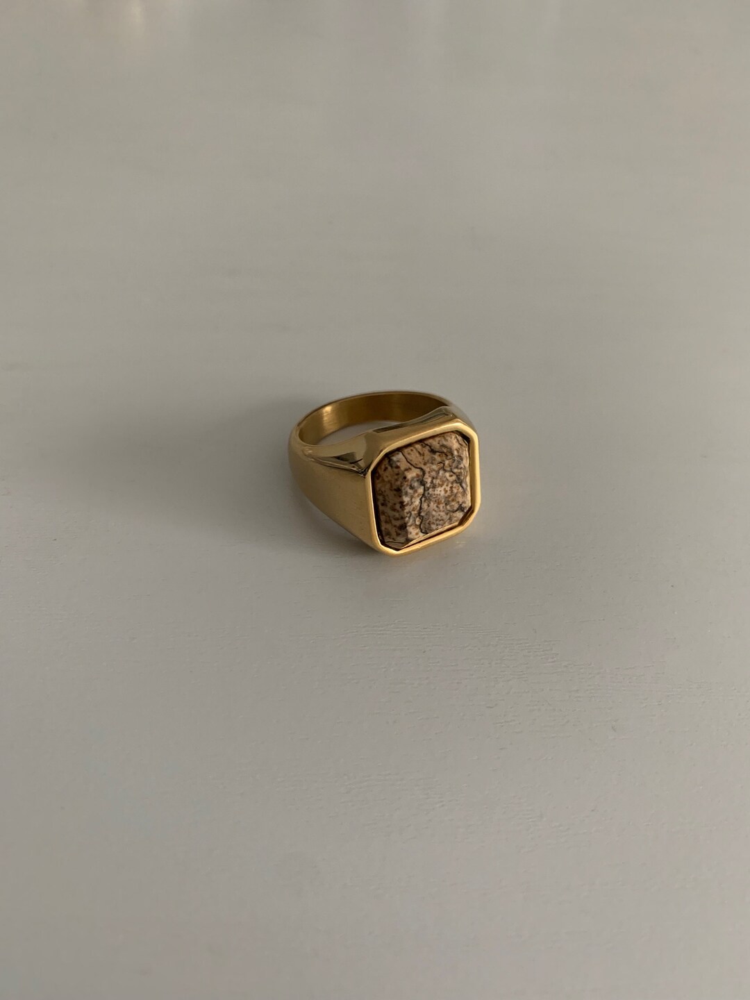 18K Gold Plated Brown Jasper Stone Signet Ring - Etsy