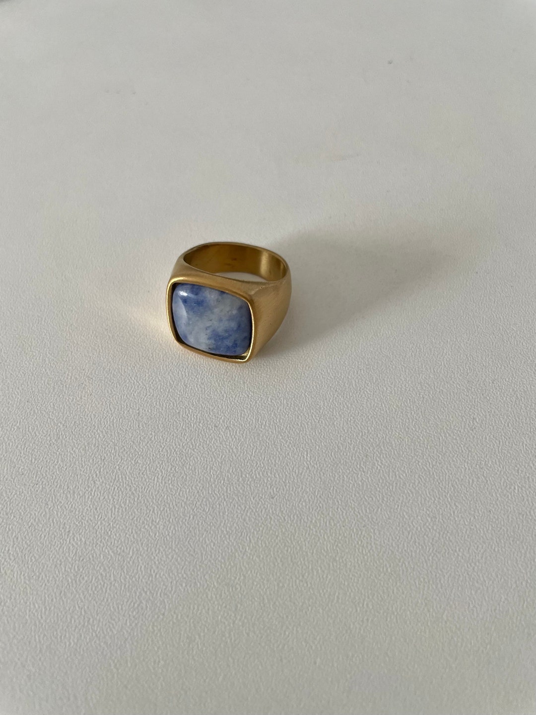 Sodalite Ring, Gold Square Sodalite Stone Ring, Blue Gemstone Ring ...