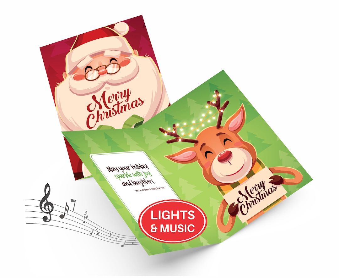 Santa, Christmas LIGHTS & MUSIC Card - Musical Card Plays We Wish You a ...