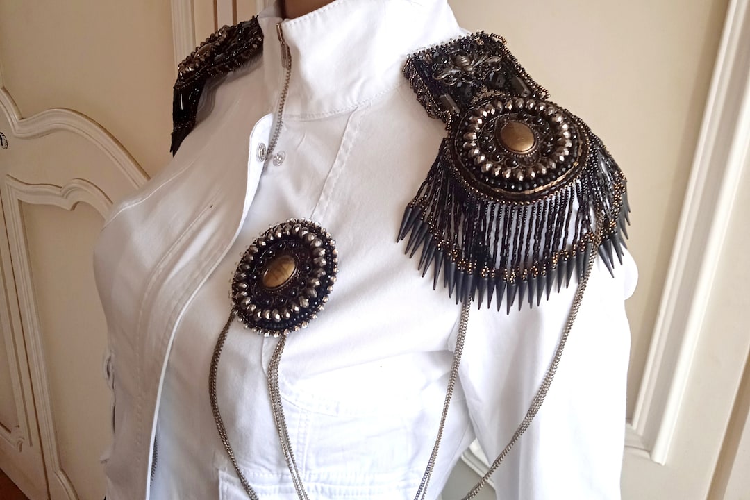 2beaded Epauletes.epaulettes With Brooch.epaulettes Bead Embroidered ...
