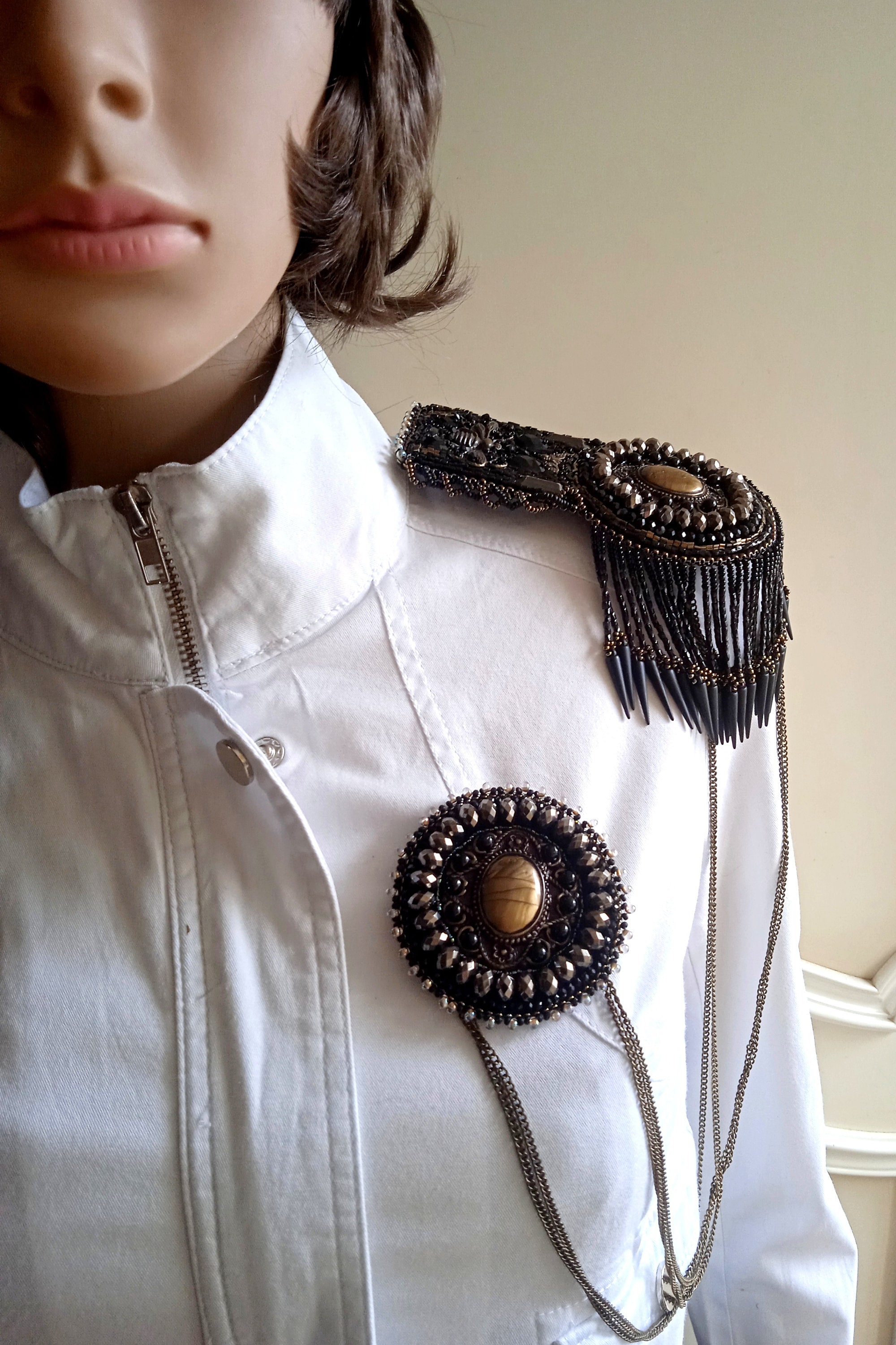 2beaded Epauletes.epaulettes With Brooch.epaulettes Bead - Etsy