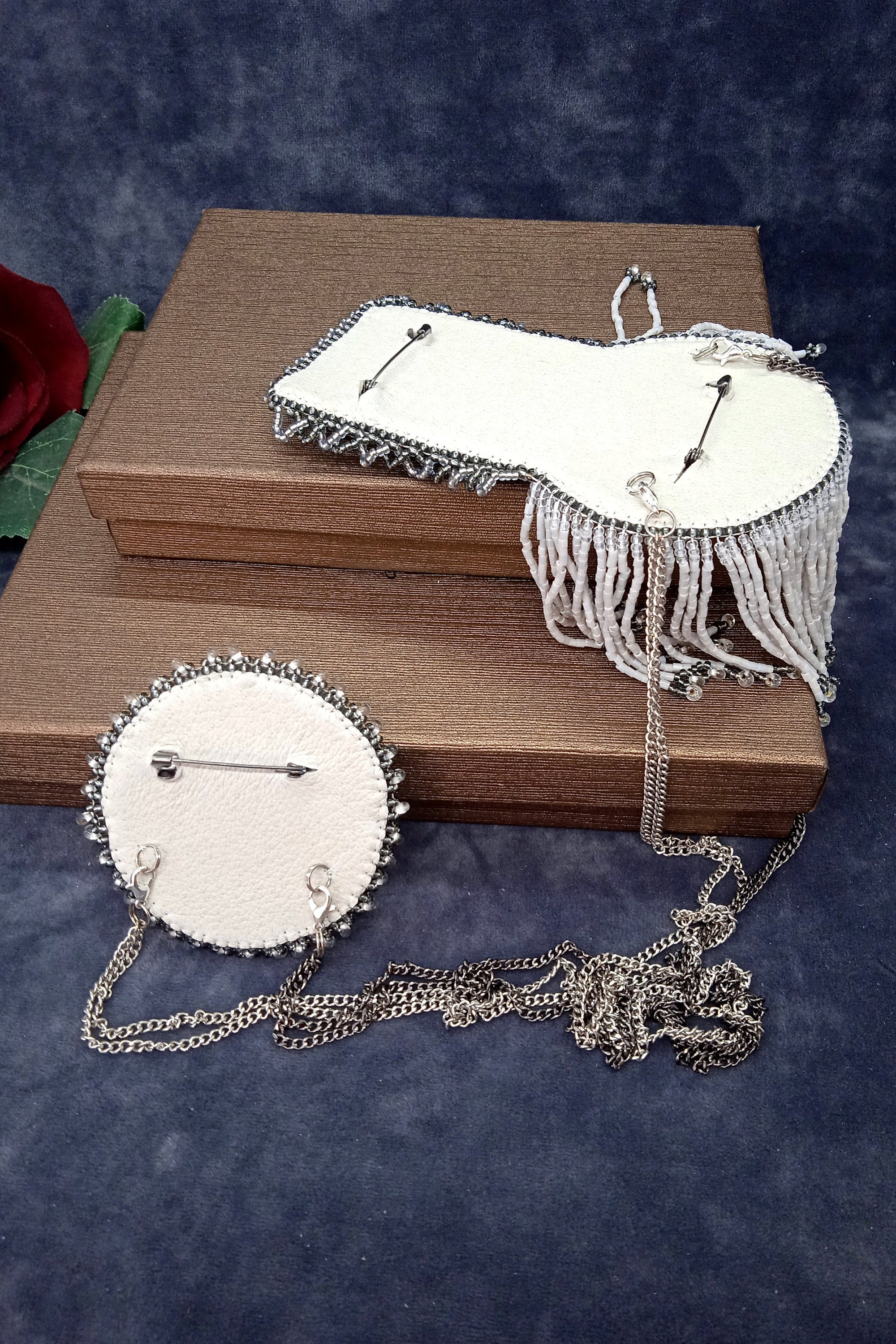 White Epaulette With Brooch.epaulettes Bead Embroidered.fringe ...