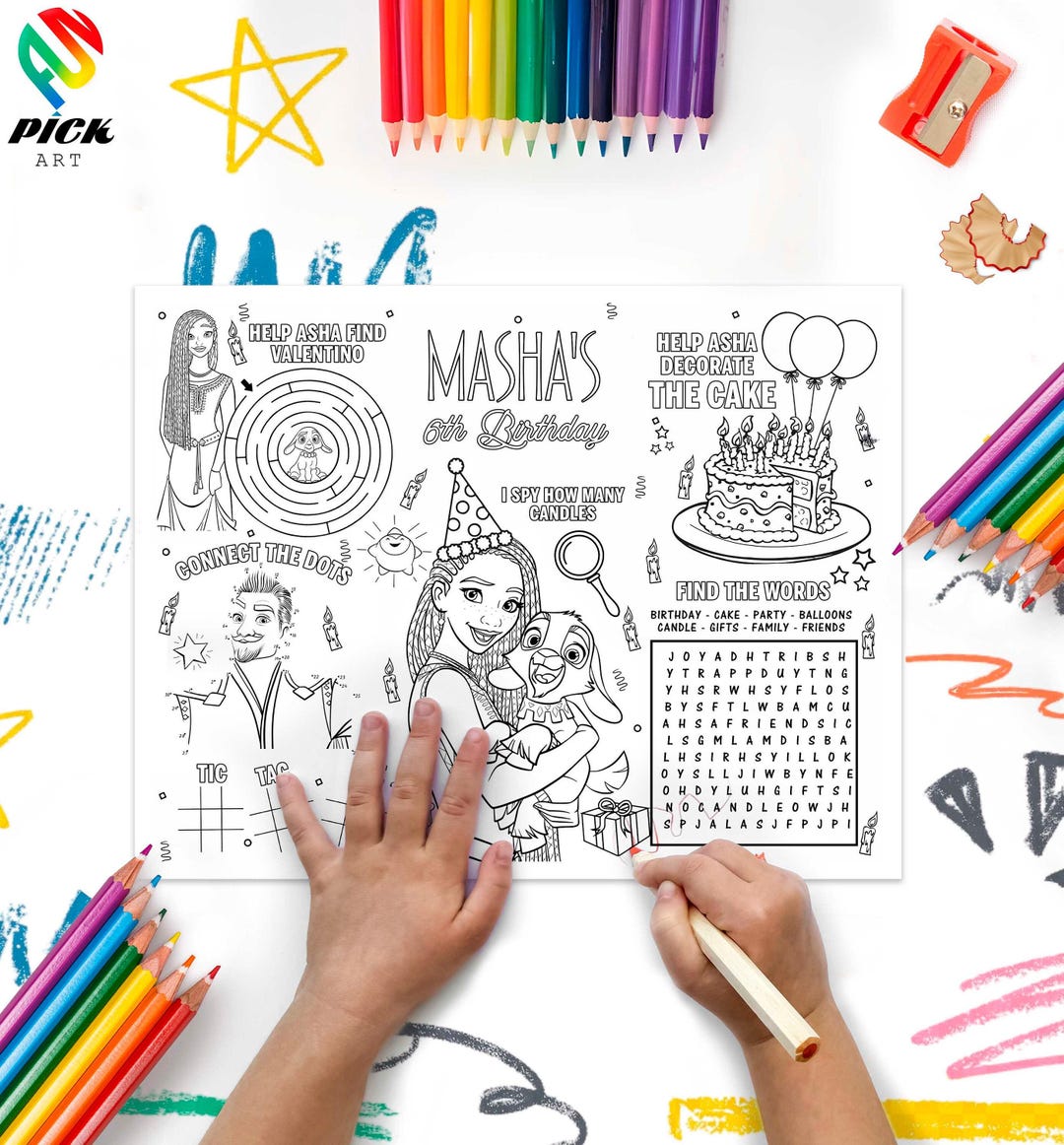Wish Coloring Page for DIY, Wish Disney Coloring Sheet, Princess Asha ...