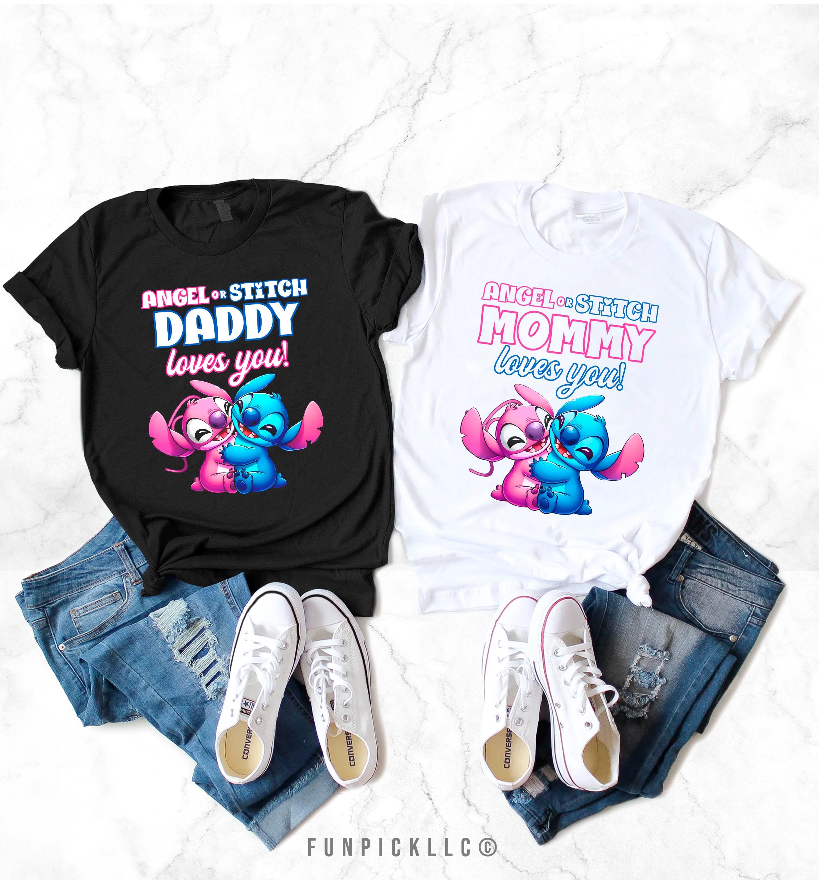 Stitch and Angel Design Shirts for DIY, Stitch Gender Reveal Shirt ...