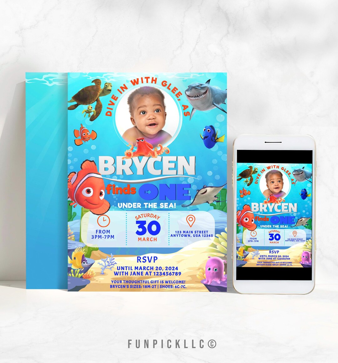 Finding Nemo Invitation for DIY, Finding Dory E-invite, Nemo Theme ...