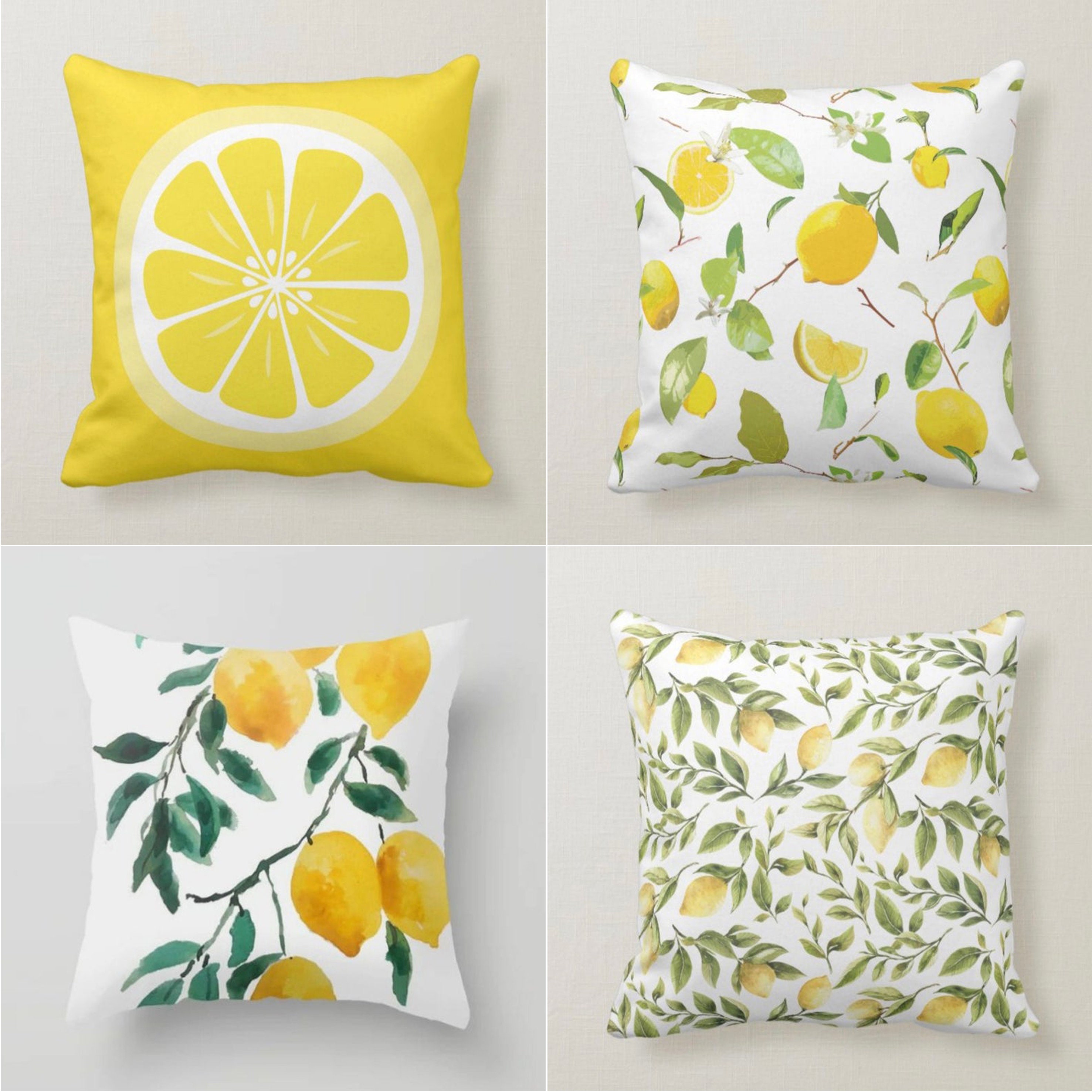 Yellow Lemons With Green Leaves Pillow Cover, Lemon Pillow Case ...