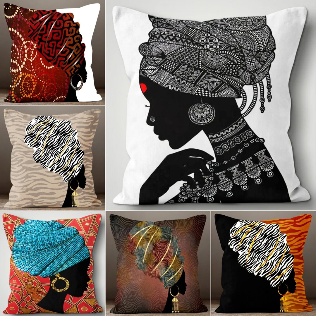 African Women Pillow Cover, Rustic Cushion Case, Ethnic Home Decor ...