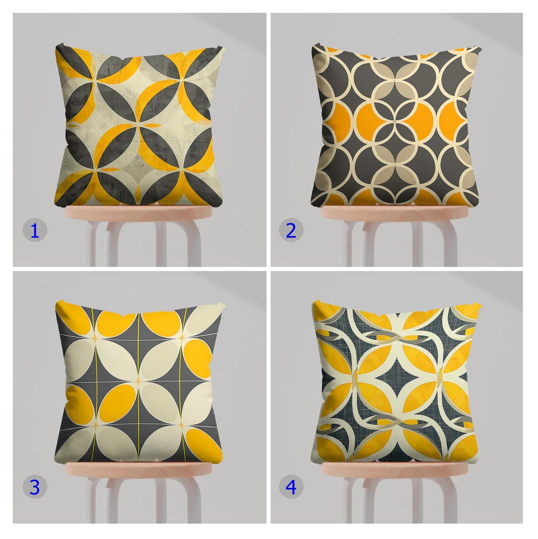 Mid Century Modern Geometric Pillowcase, Yellow Geometric Pillow Cover ...