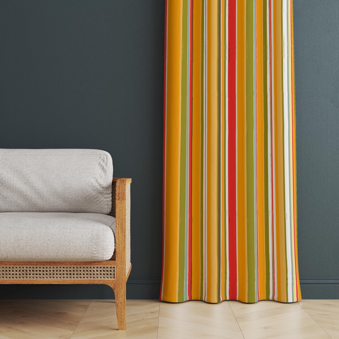 Colorful Stripe Curtain Panels, Vertical Stripe Pattern Curtain, Retro ...