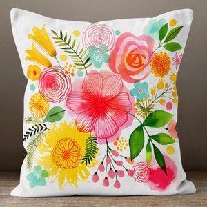 Vibrant Bright Colorful Pillow Case, Decorative Red Floralthrow Pillow ...