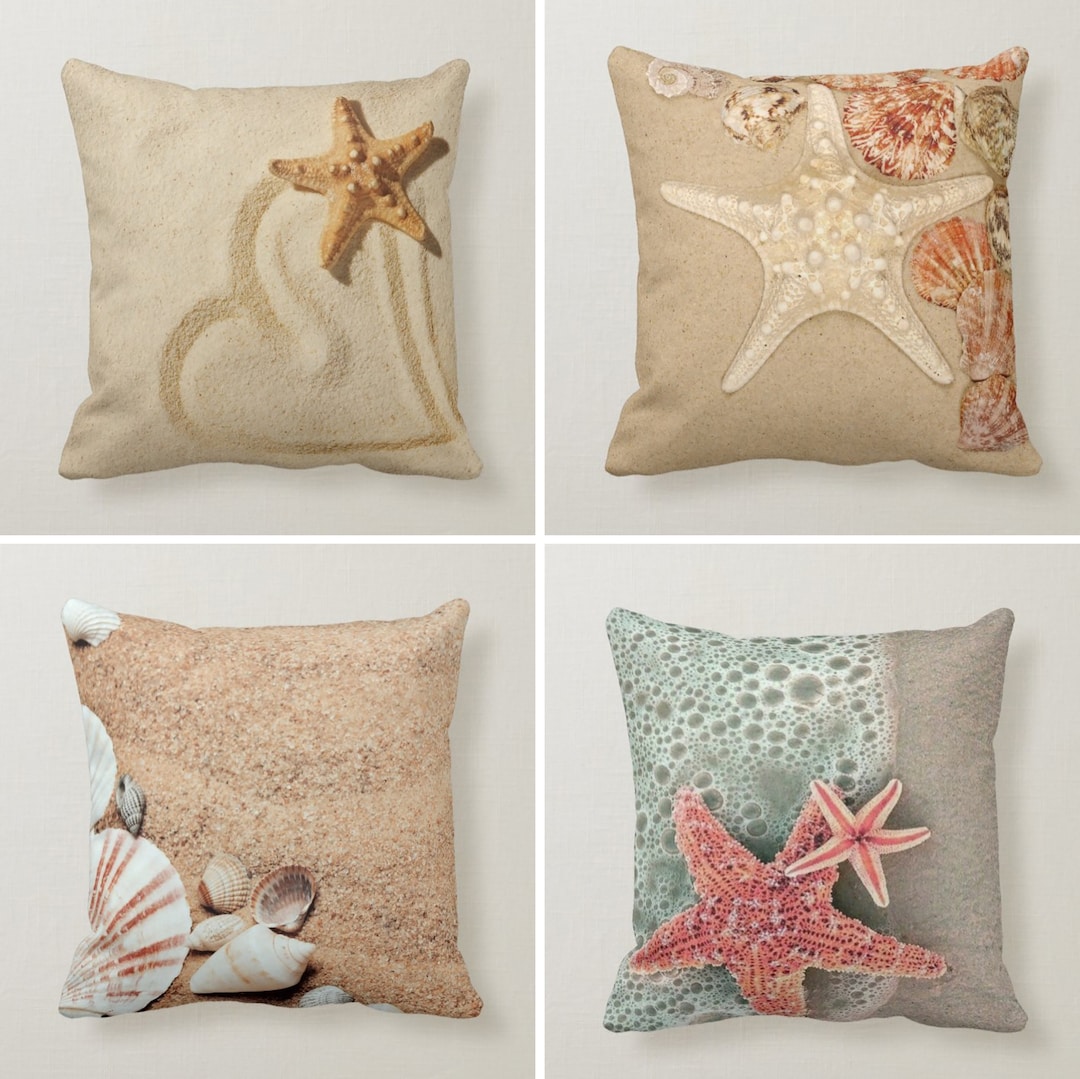 Nautical Beach House Pillow Cover, Starfish Pillowcase, Coral Colorful ...
