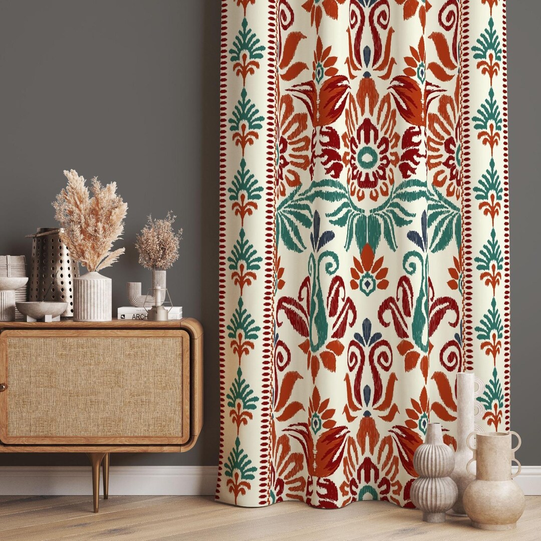 Ethnic Ikat Curtain, Bohemian Chic Drapes, Vintage Style Floral Curtain ...