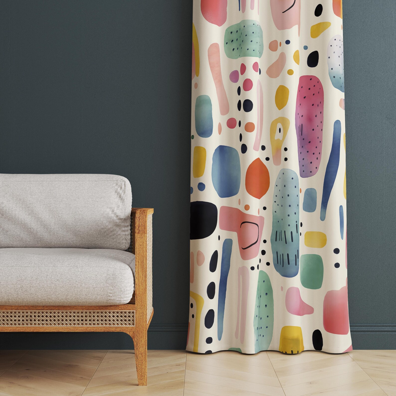 Colorful Abstract Shapes Curtain, Modern Art Drapes, Playful Organic ...