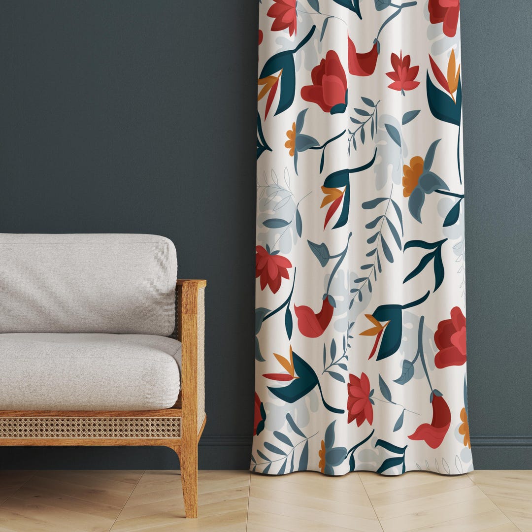 Red Floral Curtain Panels, Red Flower Curtain, Abstract Flower Curtain ...