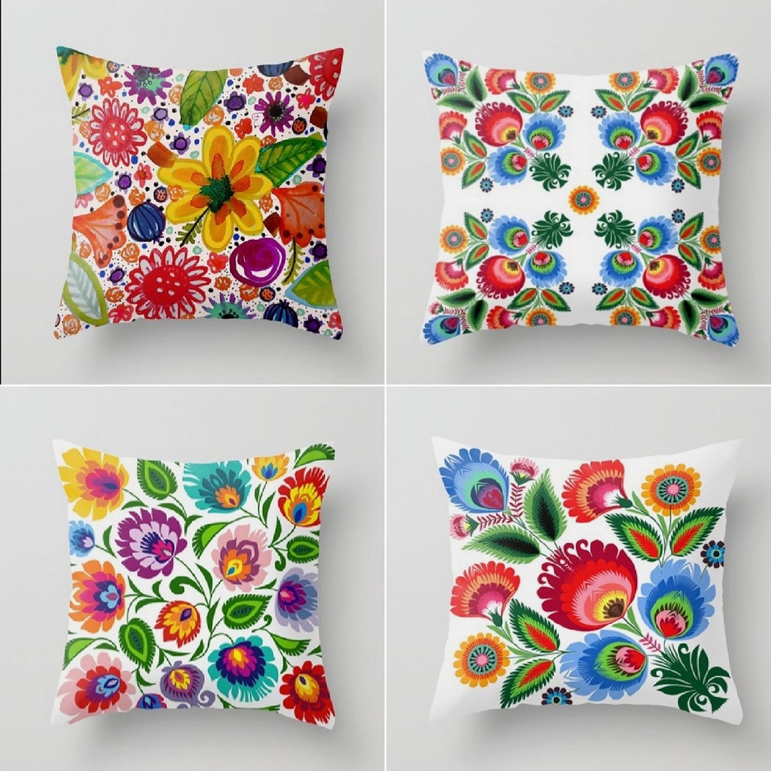 Summer Trend Cushion, Colorful Floral Pillow Cover, Decorative Lumbar ...