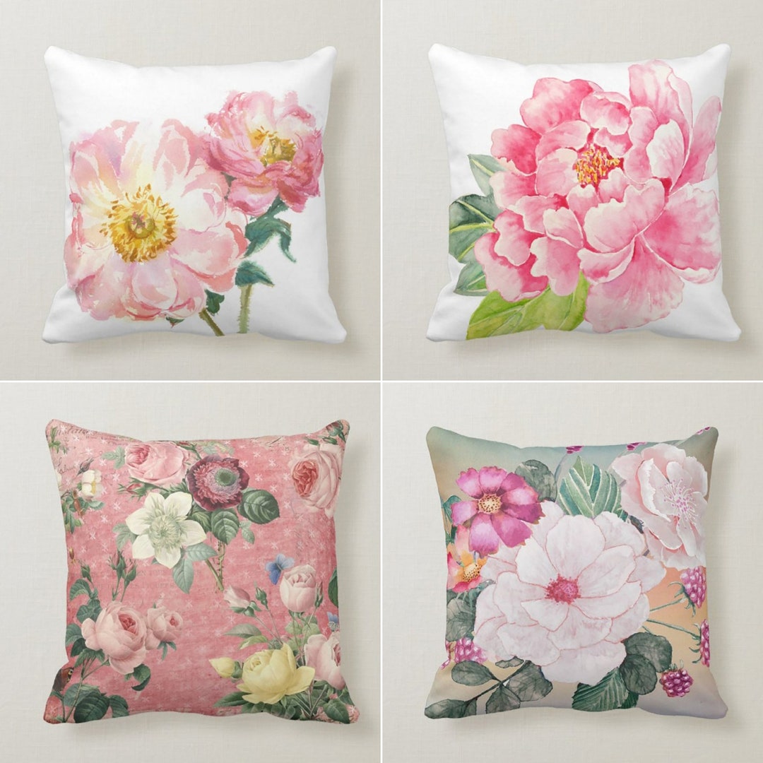 Pink Floral Pillow Cover, Powder Pink Summer Cushion Case, Decorative ...