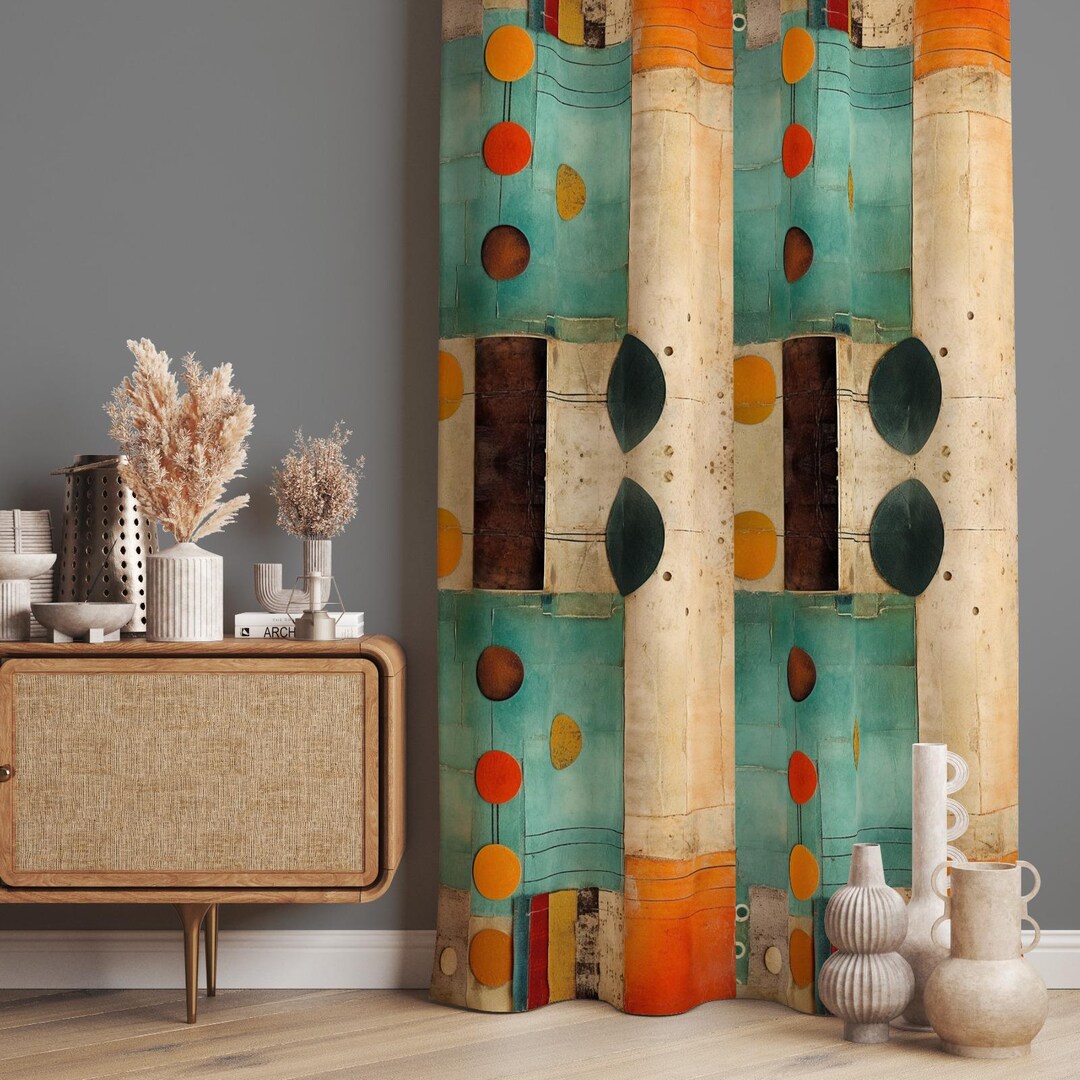 Abstract Geometric Curtain, Mid-century Modern Drapes, Artistic ...