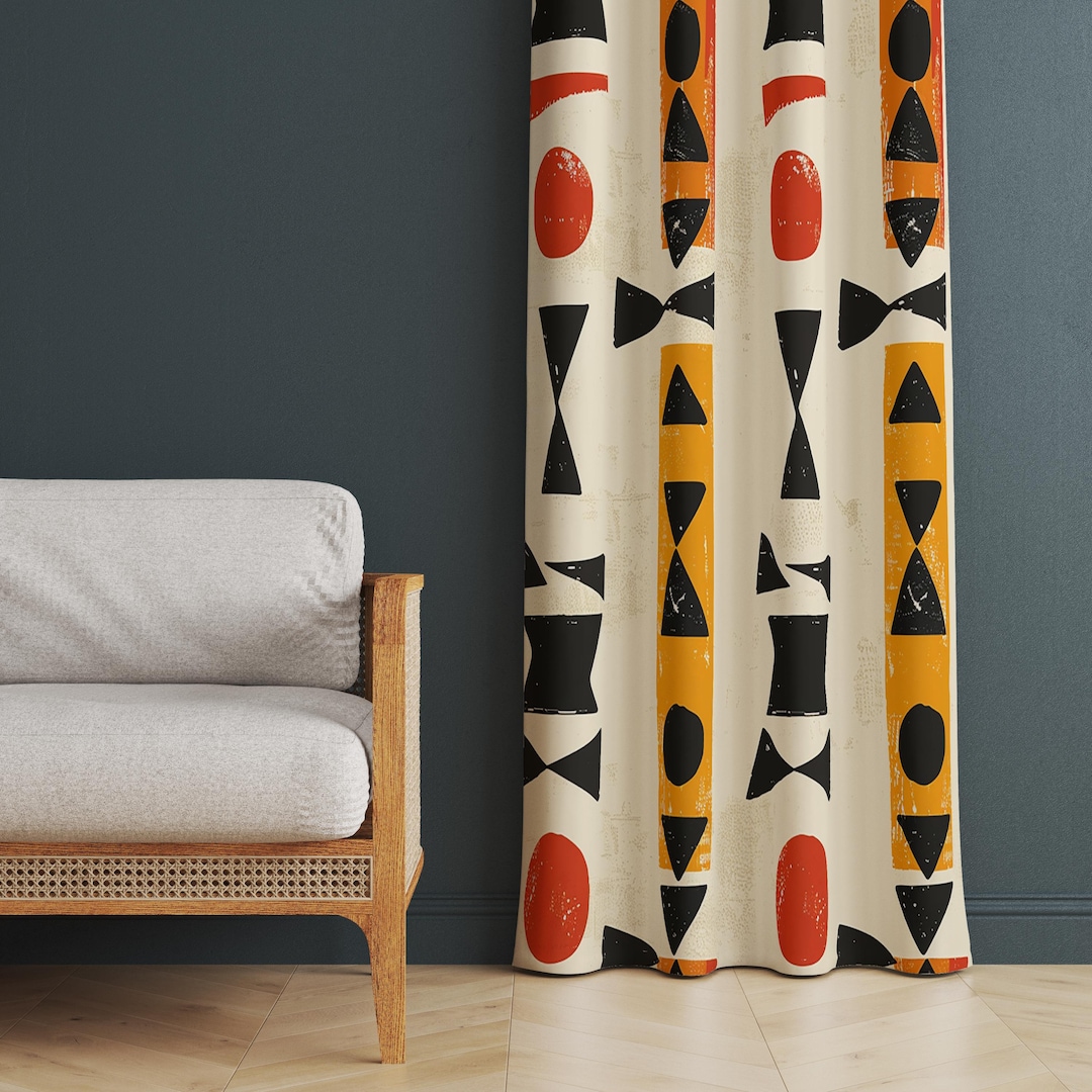 Tribal Geometric Curtain Panels, Ethnic Inspired Drapery, African ...