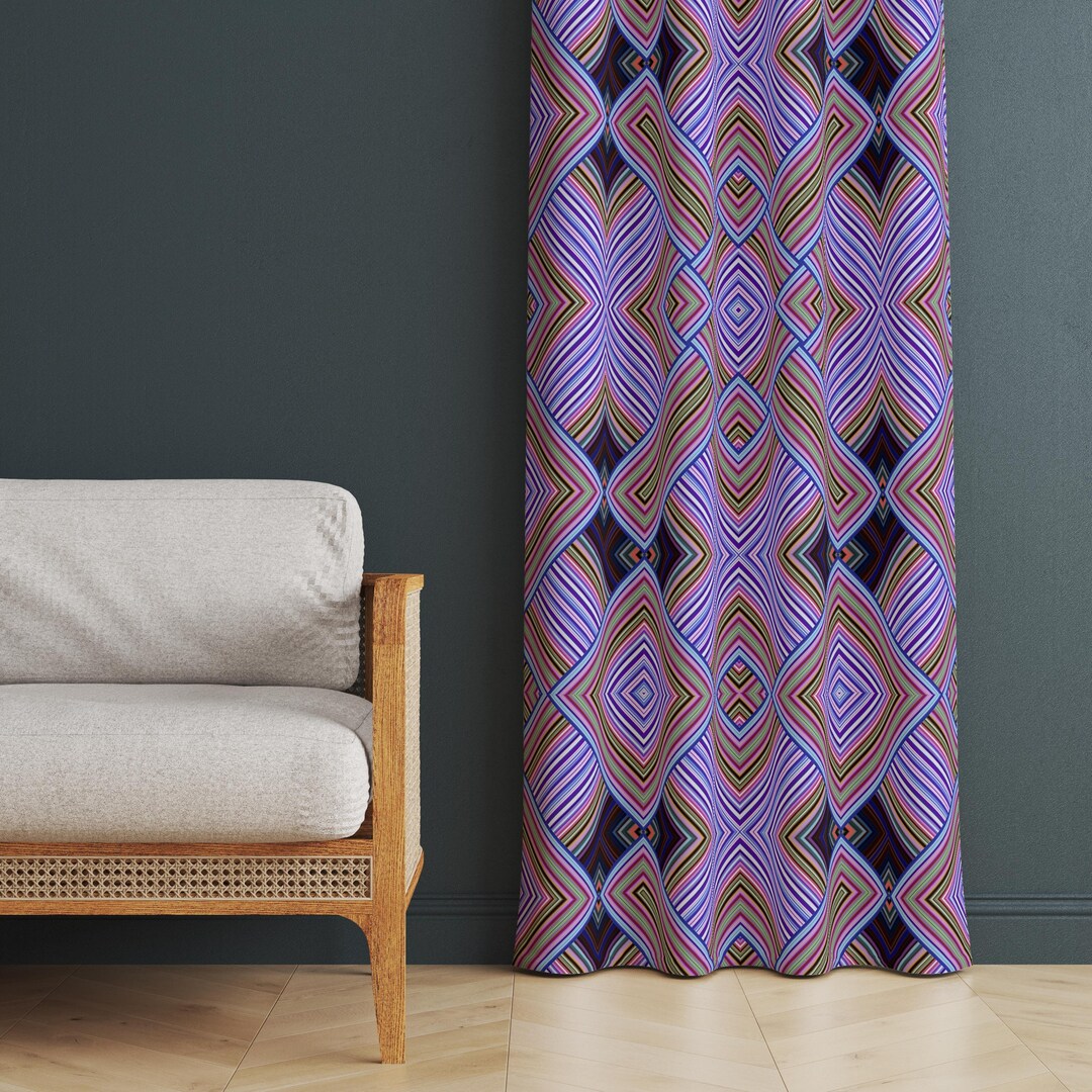 Purple Optical Illusion Curtain Panel, Abstract Geometric Window Drapes ...