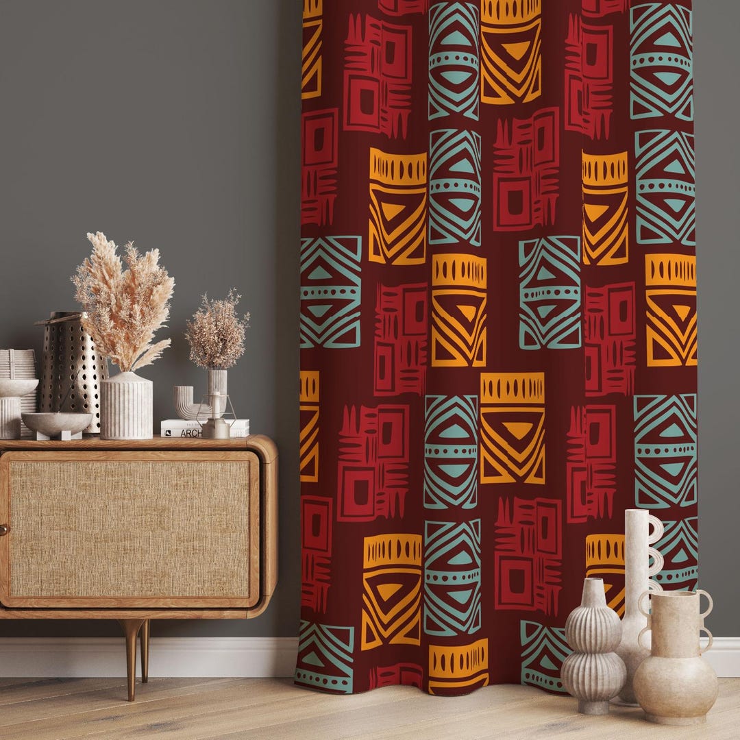 African Tribal Print Curtain Panel, Abstract Tribal Tapestry Window ...