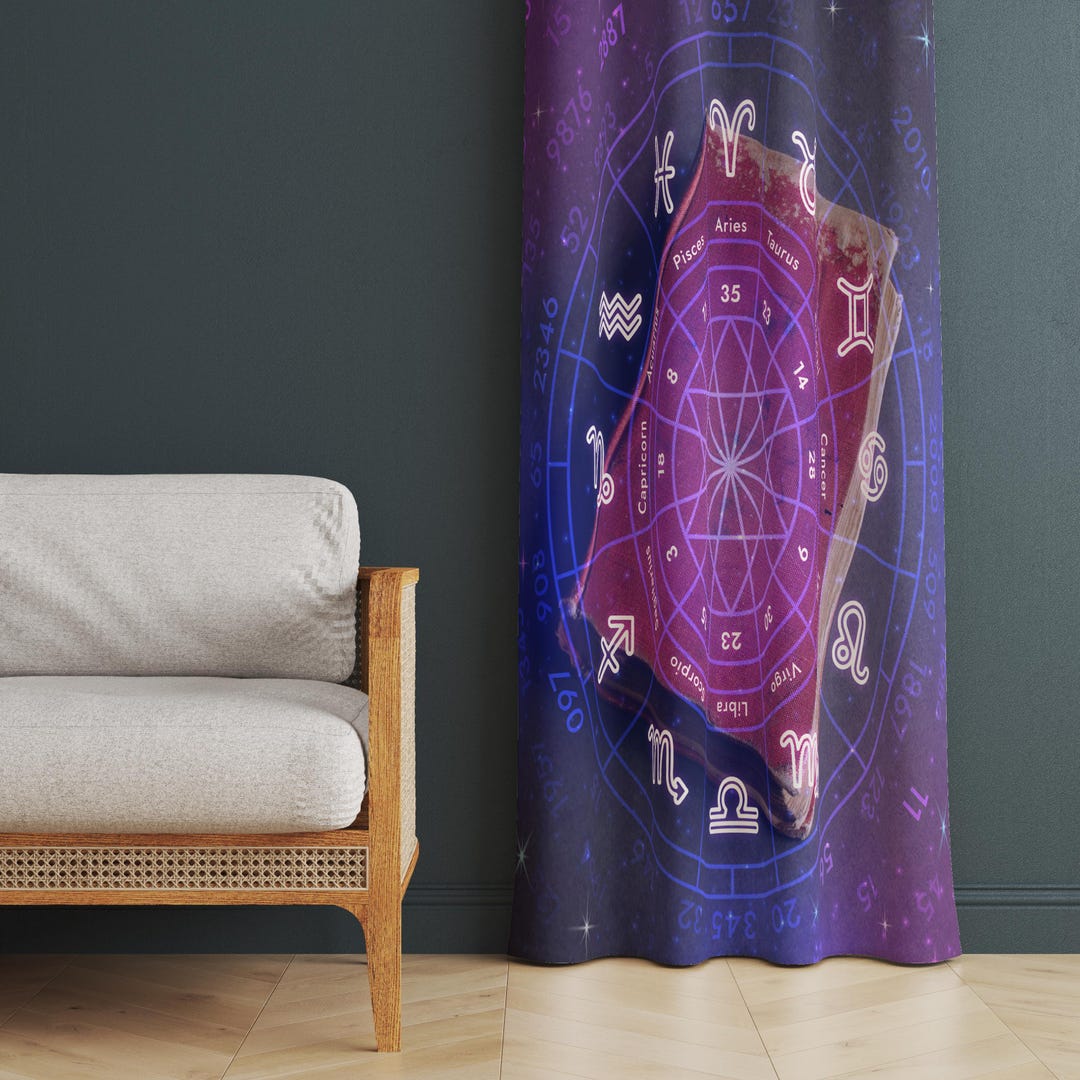Astrology Curtain, Zodiac Signs Chart Drapery , Mystical Window Drapes ...