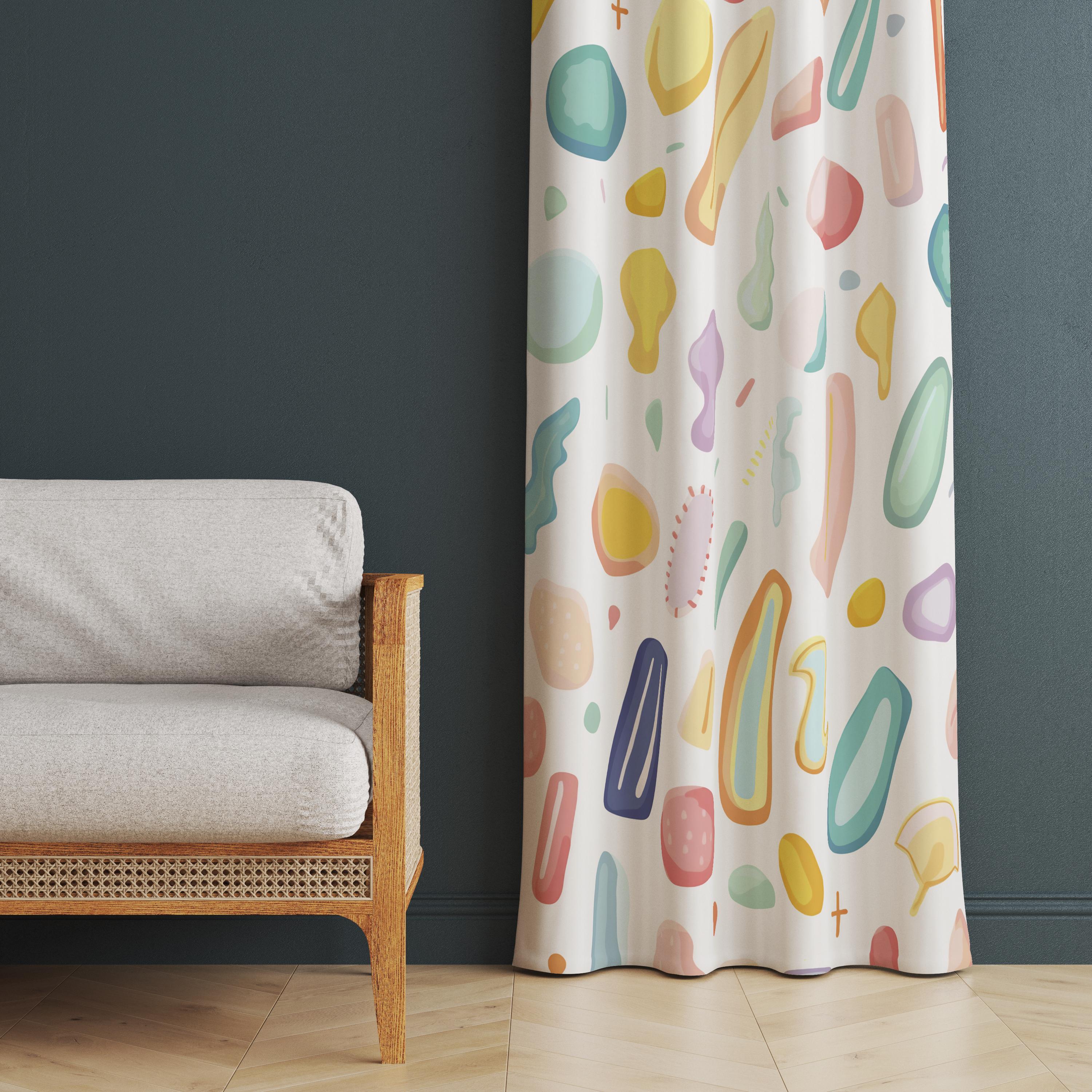 Colorful Abstract Shapes Curtain Panels, Playful Organic Forms Curtain ...