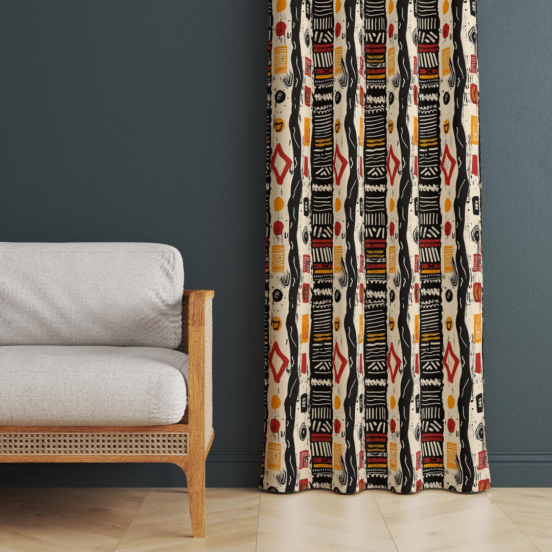 African Mud Cloth Vertical Stripe Curtain, Tribal Boho Drapes, Ethnic ...