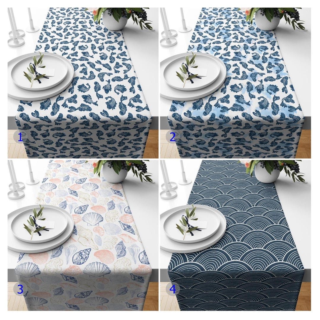 Seashell Table Runner, Fish Scale Table Runner, Pastel Seashells Runner ...