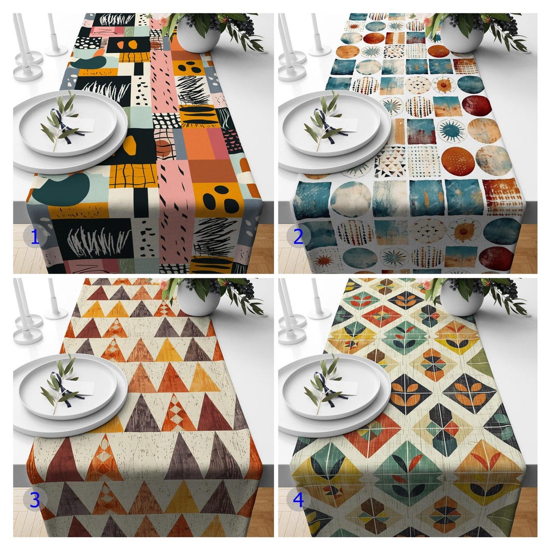Colorful Geometric Table Runner, Mid-century Modern Table Decor, Retro ...